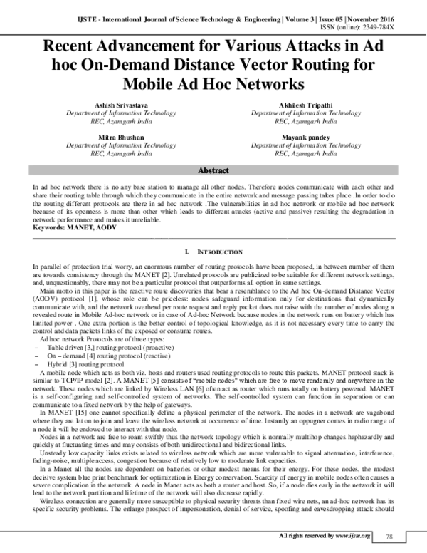 (PDF) Recent Advancement for Various Attacks in Ad hoc On-Demand ...