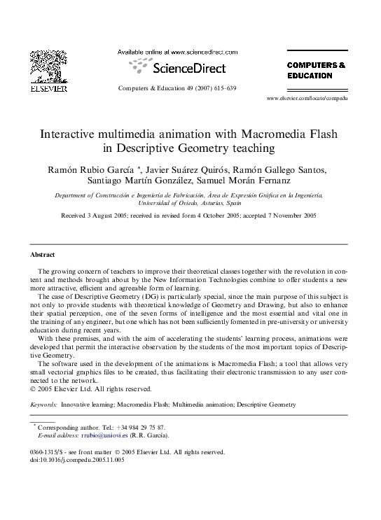 (PDF) Interactive multimedia animation with Macromedia Flash in Descriptive Geometry teaching