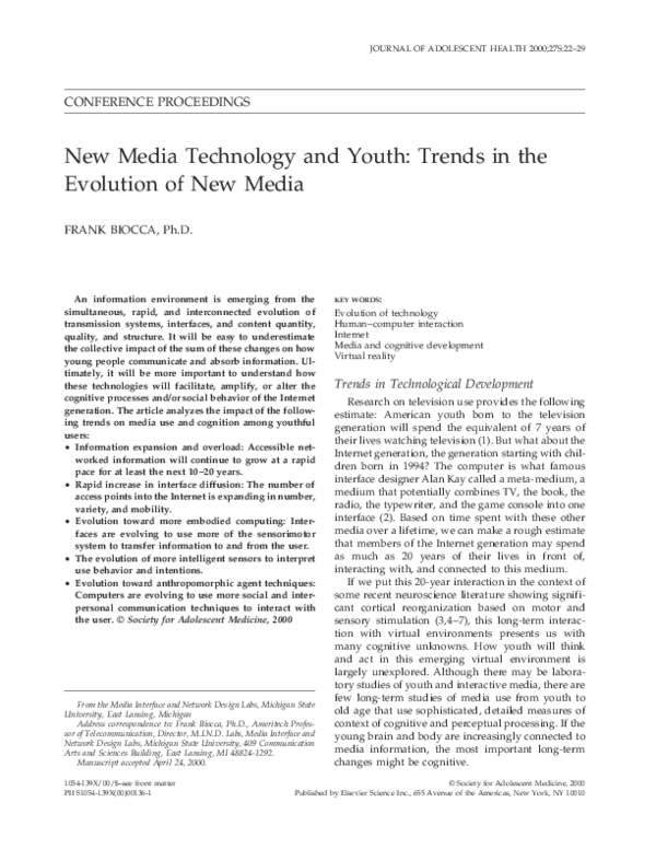 (PDF) New media technology and youth: Trends in the evolution of new media