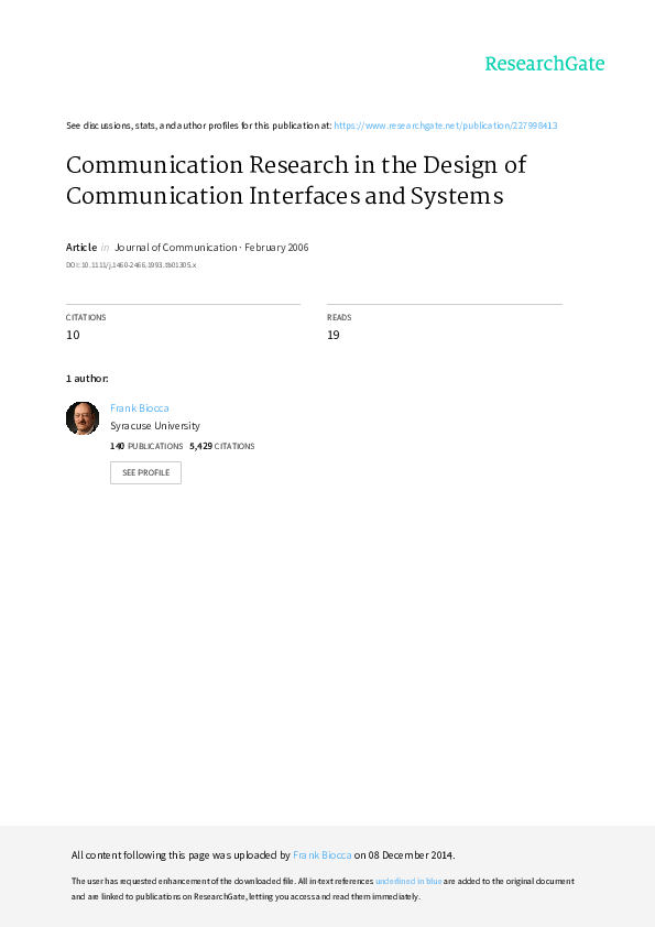 (PDF) Communication research in the design of communication interfaces ...