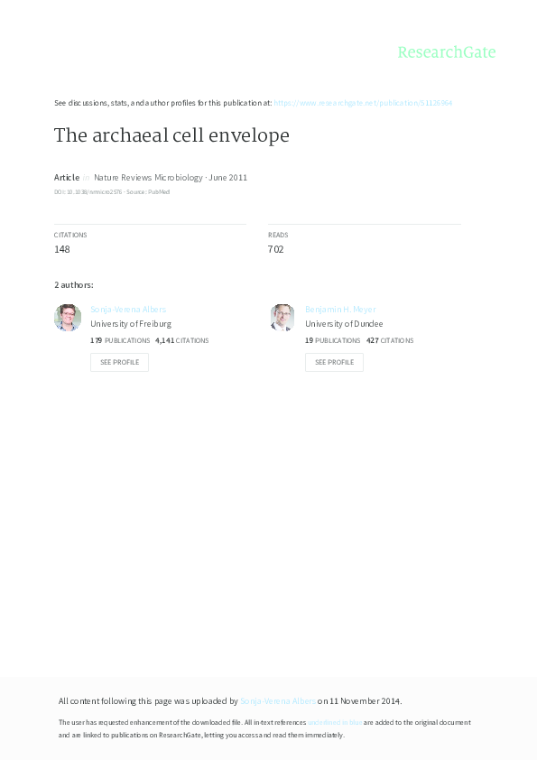 (PDF) The archaeal cell envelope