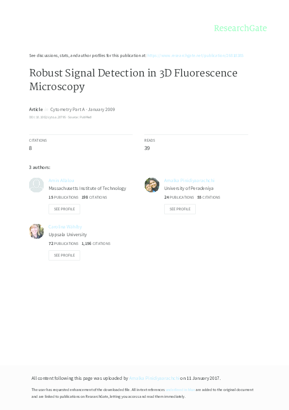(PDF) Robust signal detection in 3D fluorescence microscopy