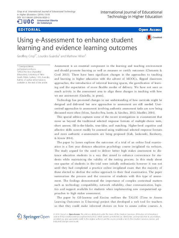 (PDF) Using e-Assessment to enhance student learning and evidence ...