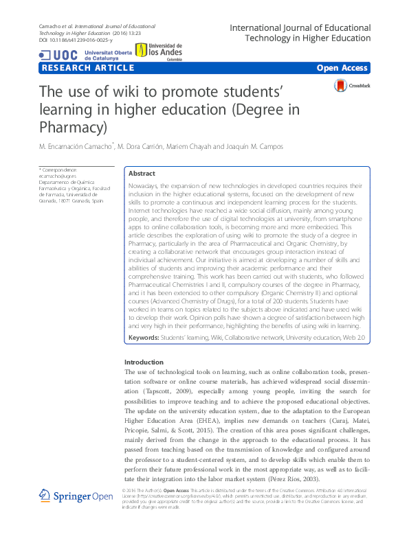 (PDF) The use of wiki to promote students’ learning in higher education ...