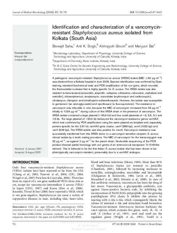 (PDF) Identification and characterization of a vancomycin-resistant ...