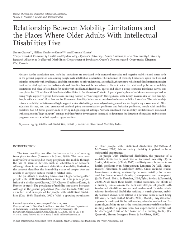(PDF) Relationship Between Mobility Limitations and the Places Where ...