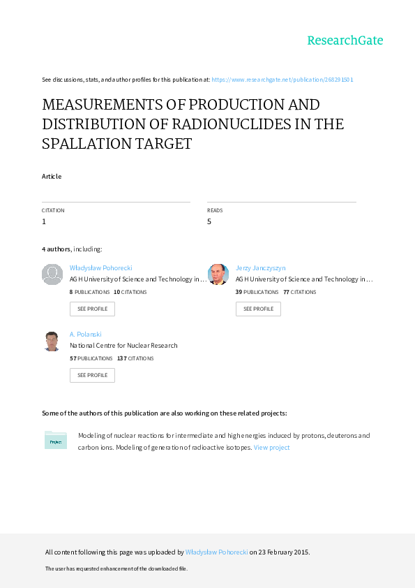 (PDF) Measurements of Production and Distribution of Radionuclides in ...