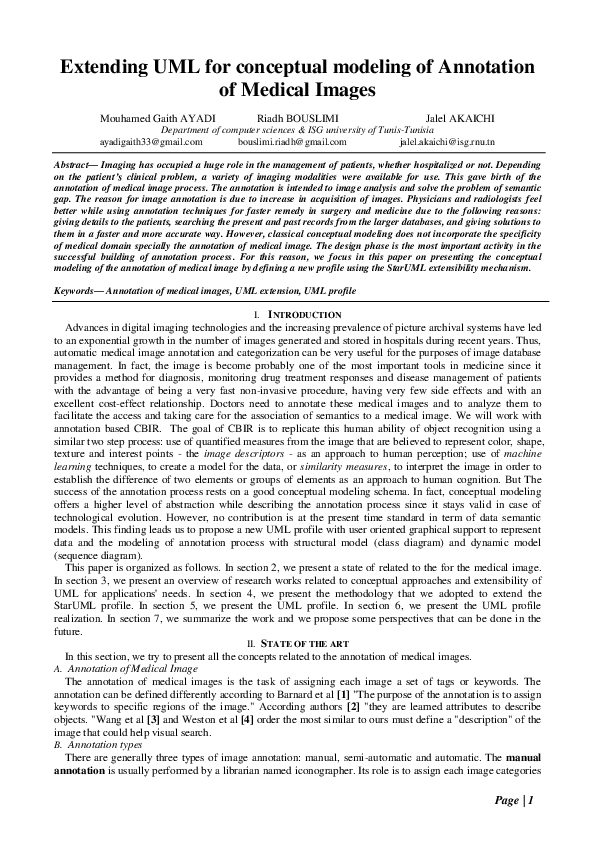 (PDF) Extending UML for conceptual modeling of Annotation of Medical Images