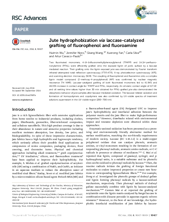 (PDF) Jute hydrophobization via laccase-catalyzed grafting of ...