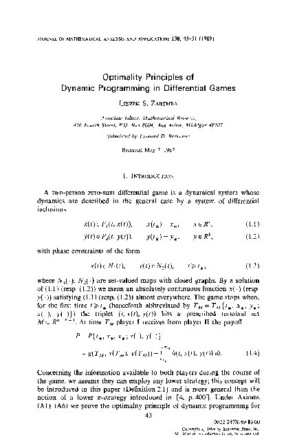 (PDF) Optimality principles of dynamic programming in differential games