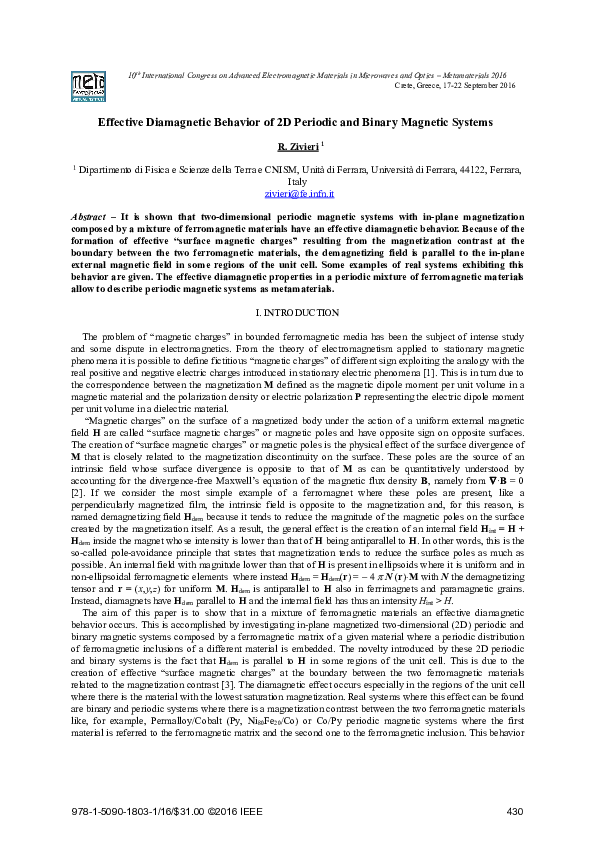 (PDF) Effective Diamagnetic Behavior of 2D Periodic and Binary Magnetic ...