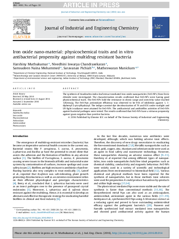 (PDF) Cytotoxicity of functionalized iron oxide nanoparticles coated with rifampicin and ...