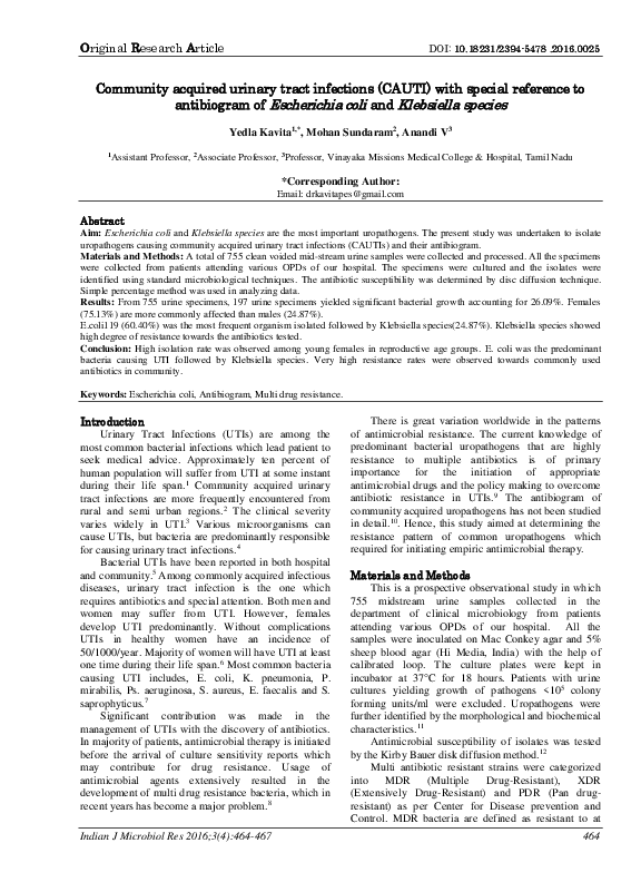 (PDF) Community acquired urinary tract infections (CAUTI) with special reference to antibiogram ...