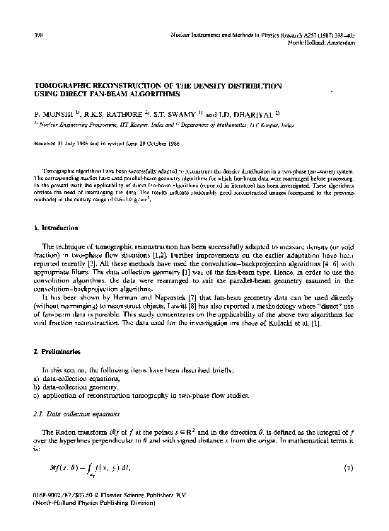 Pdf Tomographic Reconstruction Of The Density Distribution Using