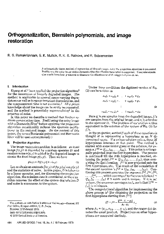 (PDF) Orthogonalization, Bernstein polynomials, and image restoration