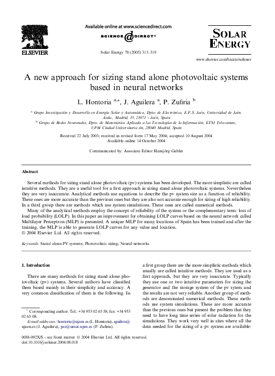 (PDF) Neural Network-Based Sizing of Standalone Photovoltaic Systems