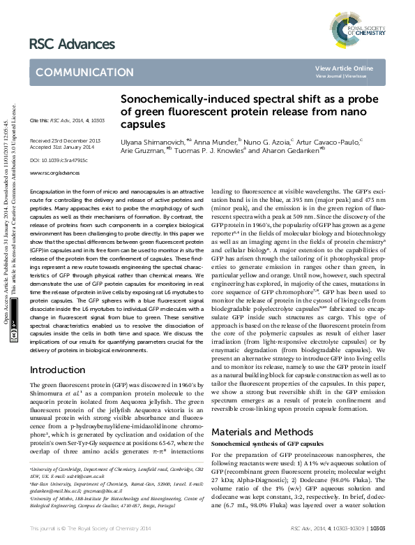 (PDF) Sonochemically-induced spectral shift as a probe of green ...