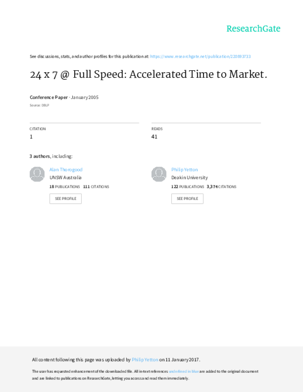 (PDF) 24 7@ full speed: accelerated time to market