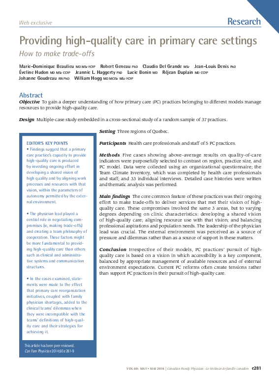(PDF) Providing high-quality care in primary care settings: how to make ...