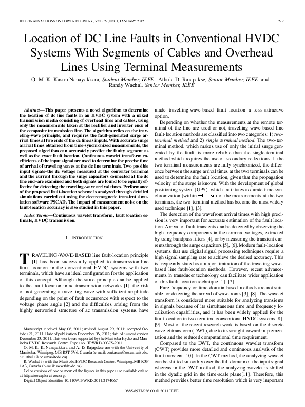 (PDF) Location of DC Line Faults in Conventional HVDC Systems With Segments of Cables and ...