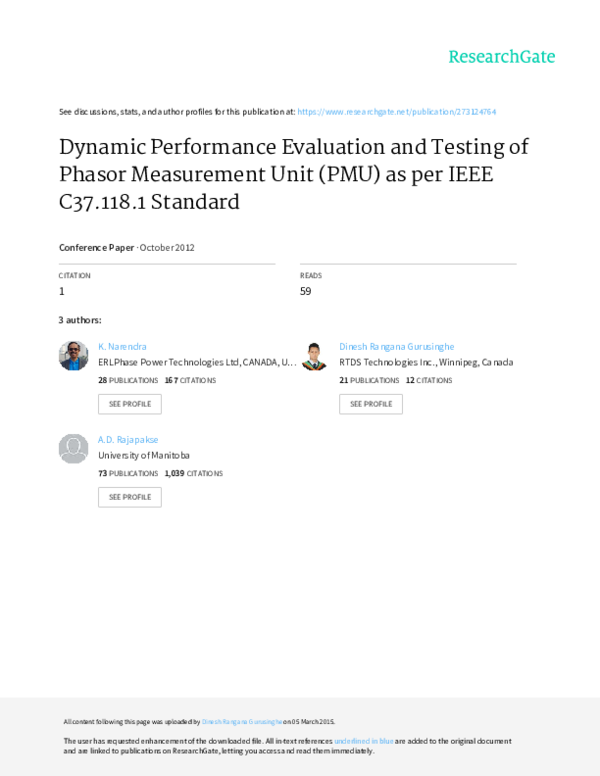 (PDF) Dynamic Performance Evaluation and Testing of Phasor Measurement ...