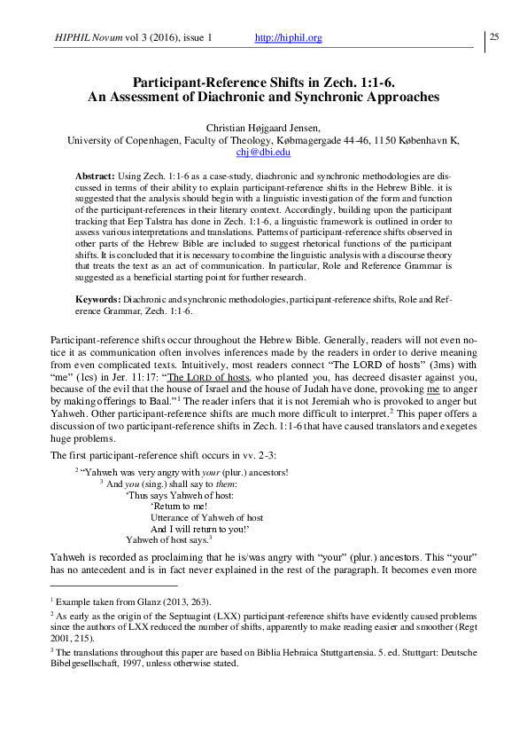 (PDF) Participant-Reference Shifts in Zech. 1:1-6. An Assessment of ...