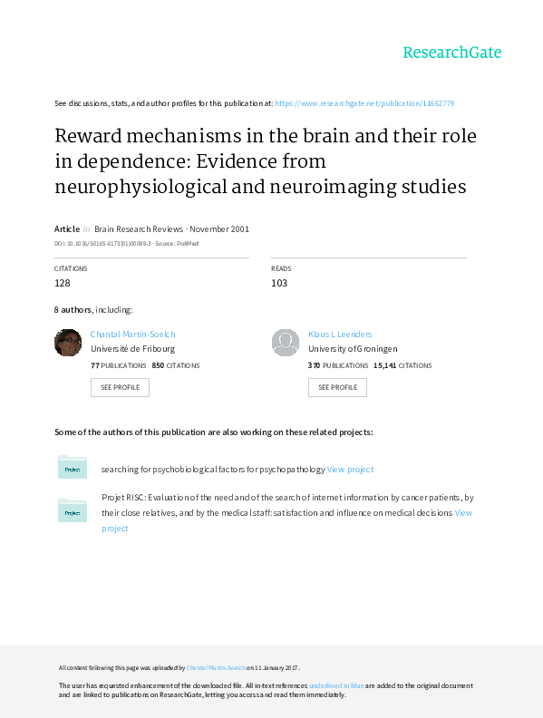 (PDF) Reward mechanisms in the brain and their role in dependence ...