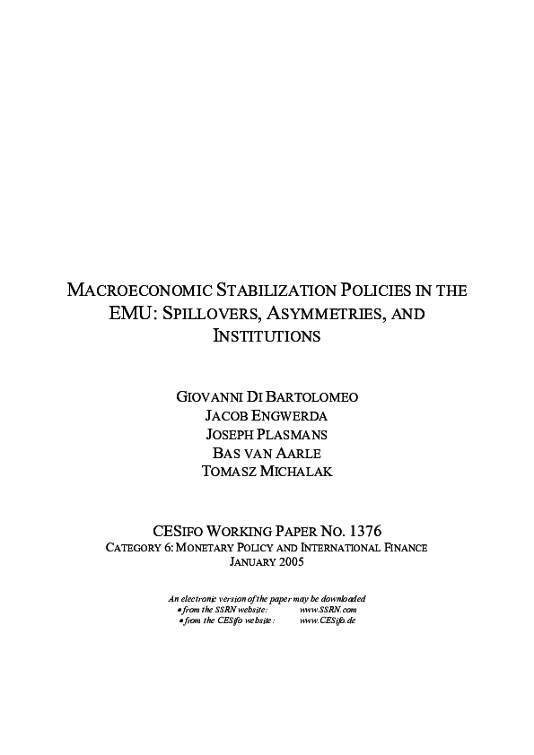 (PDF) Macroeconomic Stabilization Policies in the EMU: Spillovers