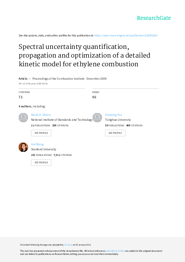 (PDF) Spectral uncertainty quantification, propagation and optimization of a detailed kinetic ...
