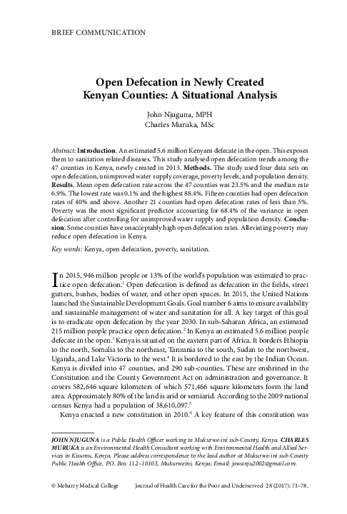 (PDF) Open Defecation in Newly Created Kenyan Counties: A Situational ...