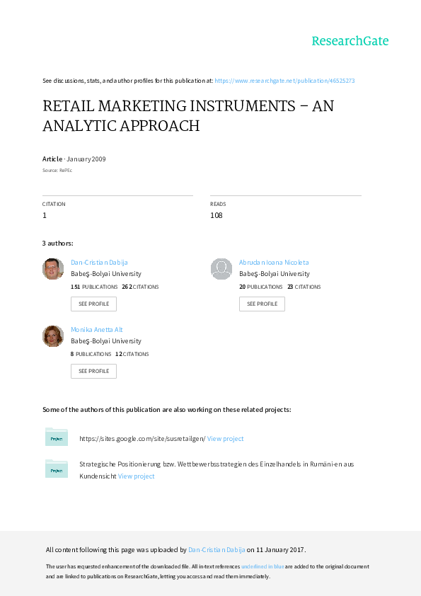 (PDF) Retail Marketing Instruments – an Analytic Approach