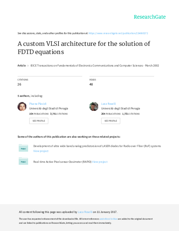 Pdf A Custom Vlsi Architecture For The Solution Of Fdtd Equations