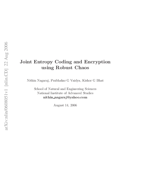 Pdf Joint Entropy Coding And Encryption Using Robust Chaos
