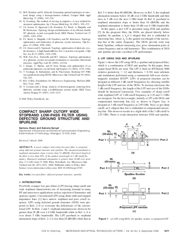 (PDF) Compact sharp‐cutoff wide‐stopband low‐pass filters using H‐shaped coupled microstrip line ...