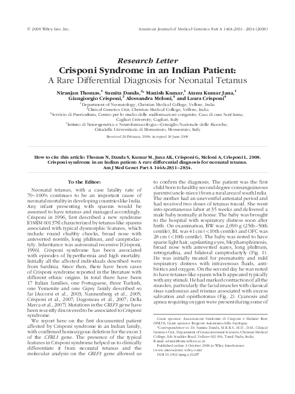 (PDF) Crisponi syndrome in an Indian patient: A rare differential ...