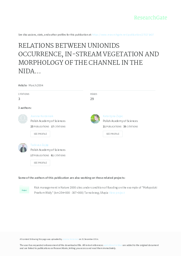 (PDF) Relations between Unionids occurrence, in-stream vegetation and ...
