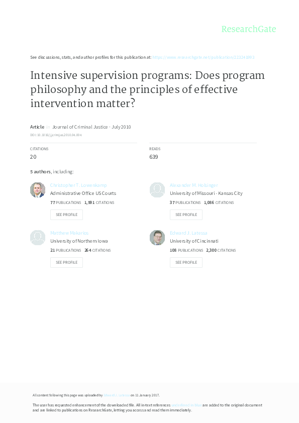 (PDF) Intensive supervision programs: Does program philosophy and the ...