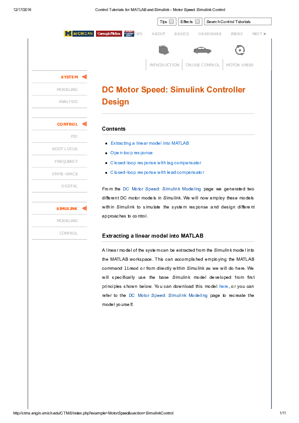 (PDF) DC Motor Speed: Simulink Controller Design Contents