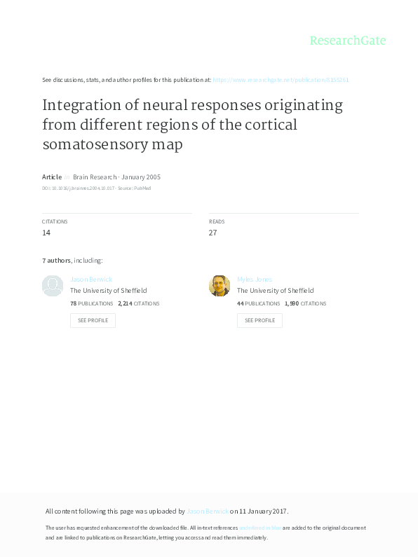 (PDF) Integration of neural responses originating from different ...