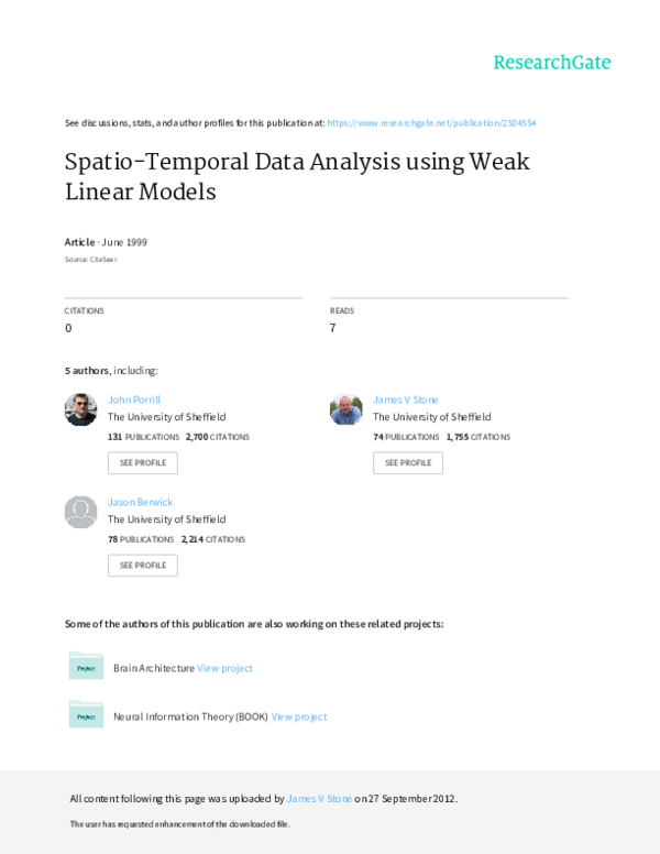 (PDF) Spatio-temporal data analysis using weak linear models