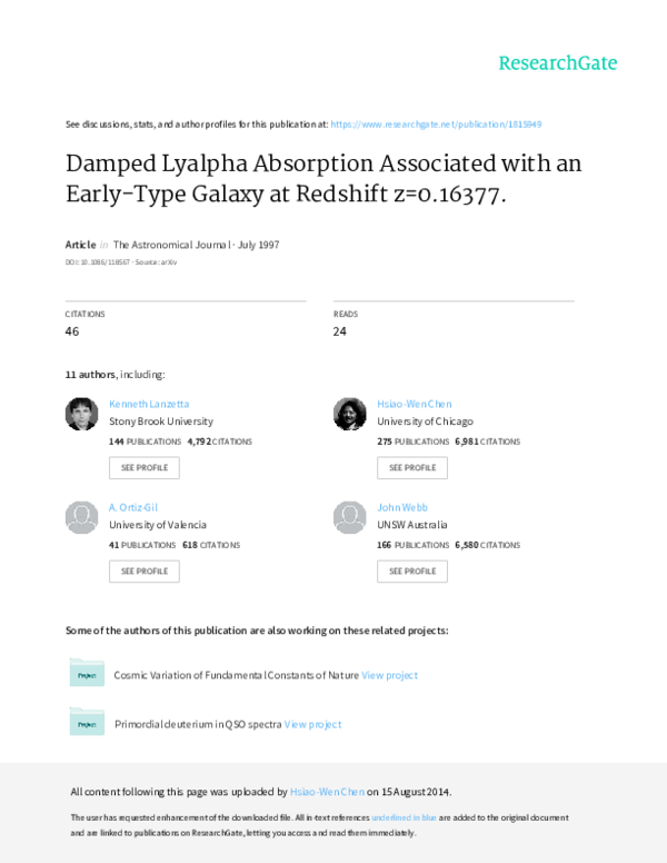 (PDF) Damped Lyman-alpha Absorption Associated with an Early-Type ...