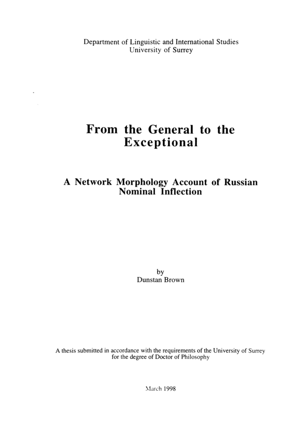(PDF) From the General to the Exceptional A Network Morphology Account ...