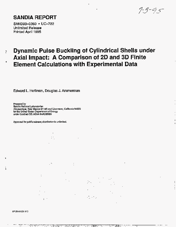(PDF) SANDIA REPORT SAND934350 UC-722 Unlimited Release Dynamic Pulse Buckling of Cylindrical ...