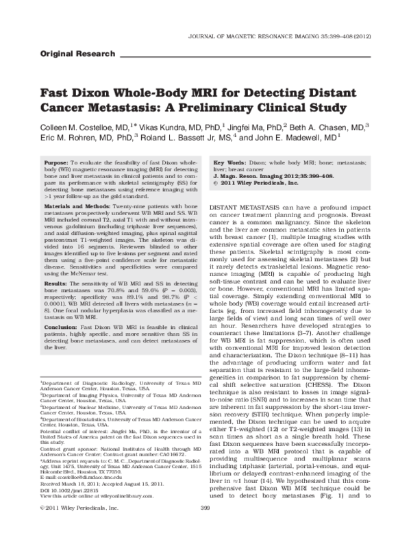 (PDF) Fast dixon whole-body MRI for detecting distant cancer metastasis ...