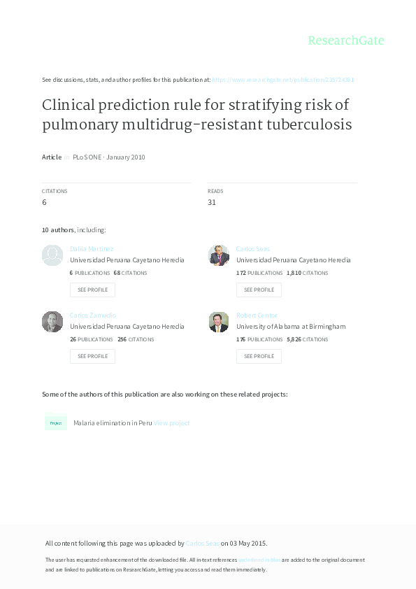 (PDF) Risk Stratification for Multidrug-Resistant Tuberculosis