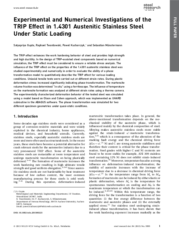 (PDF) Fracture Modes of AISI Type 302 Stainless Steel Under Metastable ...