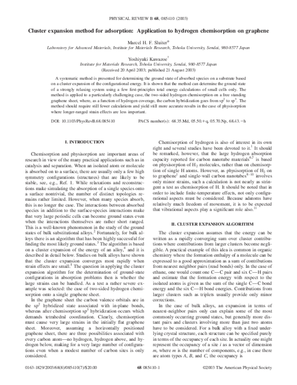 (PDF) M.H.F. Sluiter and Y. Kawazoe, Cluster Expansion Method for Adsorption: Application to ...