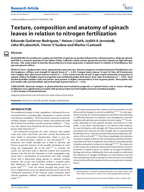 (PDF) Texture, composition and anatomy of spinach leaves in relation to ...