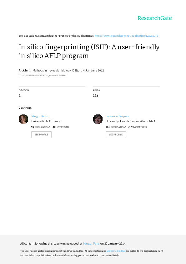 (PDF) In silico fingerprinting (ISIF): a user-friendly in silico AFLP ...
