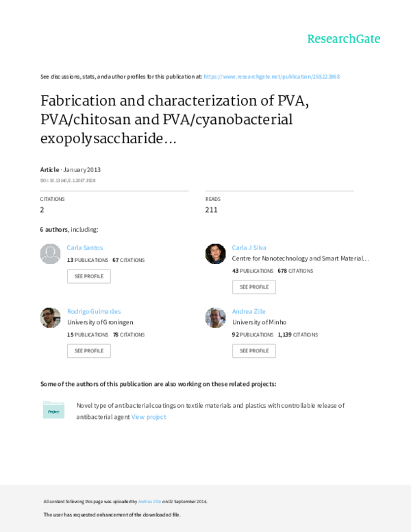 (PDF) Fabrication and characterization of PVA, PVA/chitosan and PVA/cyanobacterial ...